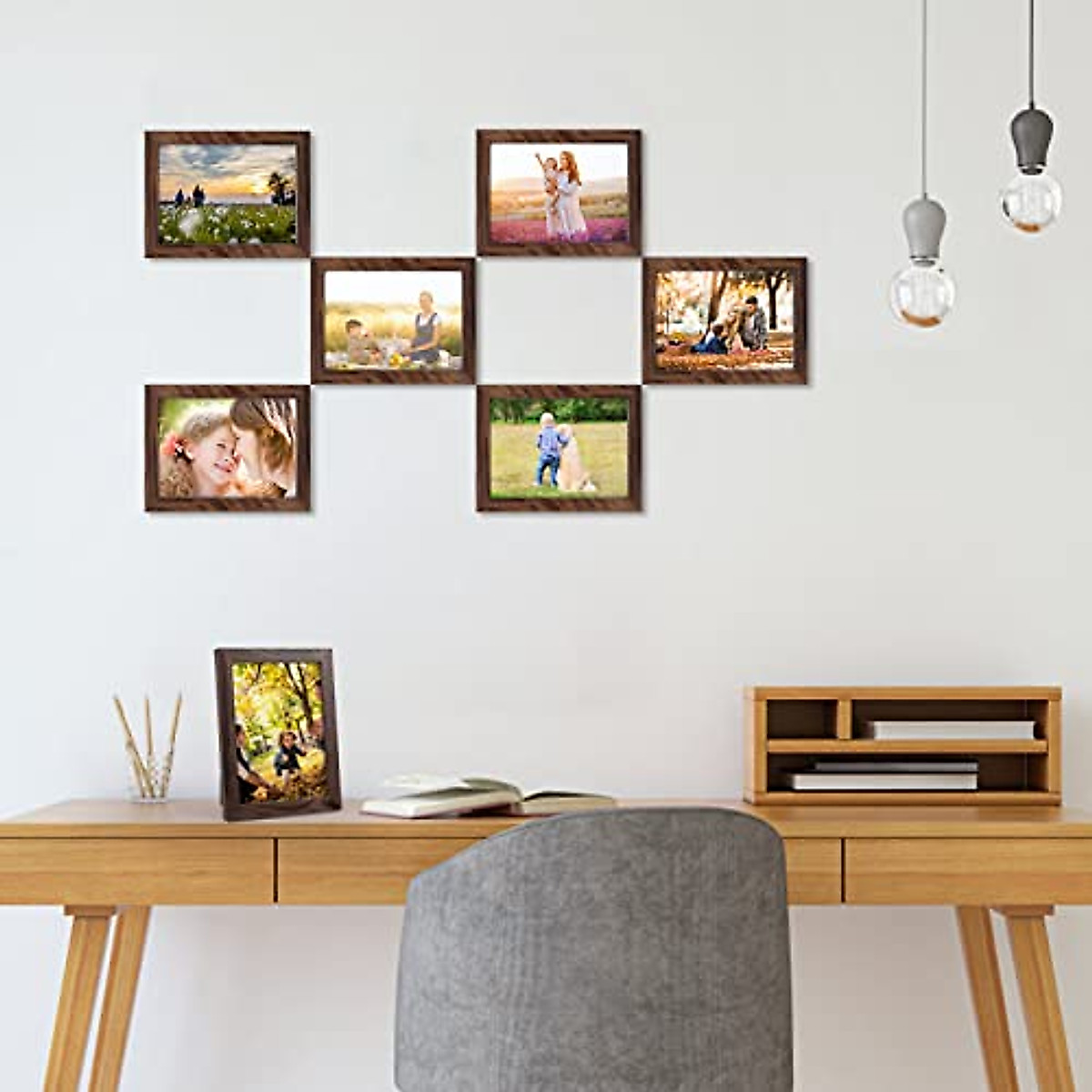 Giftgarden 5x7 Picture Frame Brown Set of 7 Rustic Walnut-Color Photo Frames 5 by 7 for Wall or Tabletop