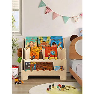 Tohiasen Kids Bookshelf Wooden 3-Tier, Scalloped Book Shelf for Kids Rooms, Front Facing Toddler Montessori Bookshelf, Baby Nursery Book Shelves Kids Classroom Bookshelf Bookcase