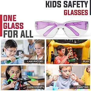 BISON LIFE Safety Glasses for Kids 12 Pack | ANSI Z87 Impact and Scratch Resistant, Clear Lens Assorted Color Temples, Child Youth Size Science Glasses Variety Pack