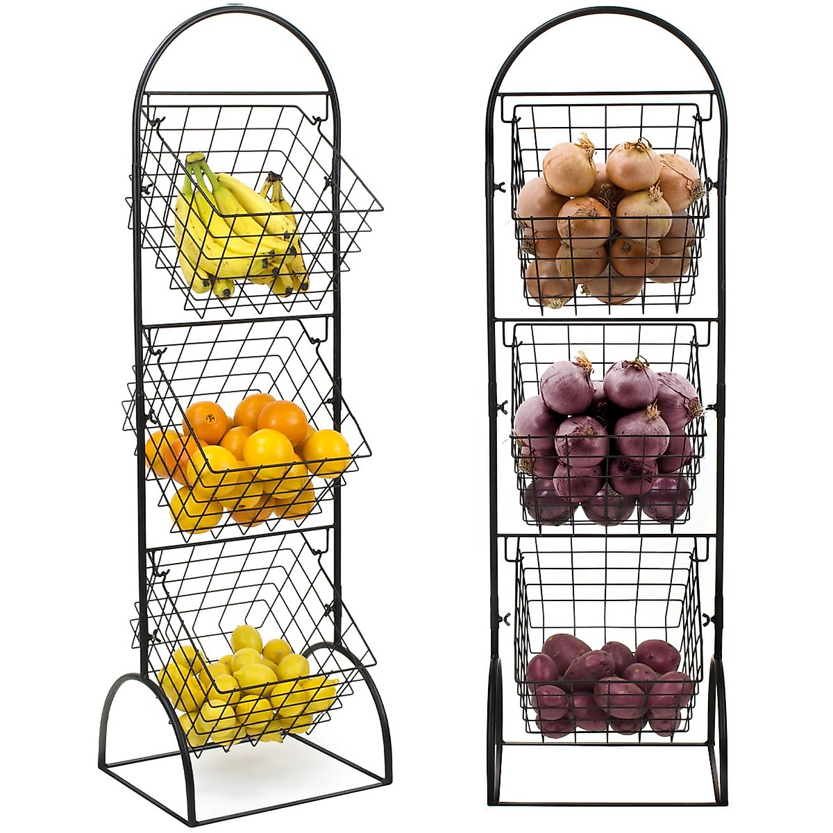 Sorbus 3-Tier Wire Market Basket Storage Stand for Fruit, Vegetables, Toiletries, Household Items, Stylish Tiered Serving Stand Baskets for Kitchen, Bathroom Organization (3 Tier)