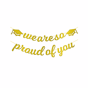 HOUSE OF PARTY We Are So Proud of You Graduation Banner 2024-6 Feet | Shiny Gold Congratulations Banner for Graduation Decorations Class of 2024 | Congrats Grad Banner for Graduation Party Decor