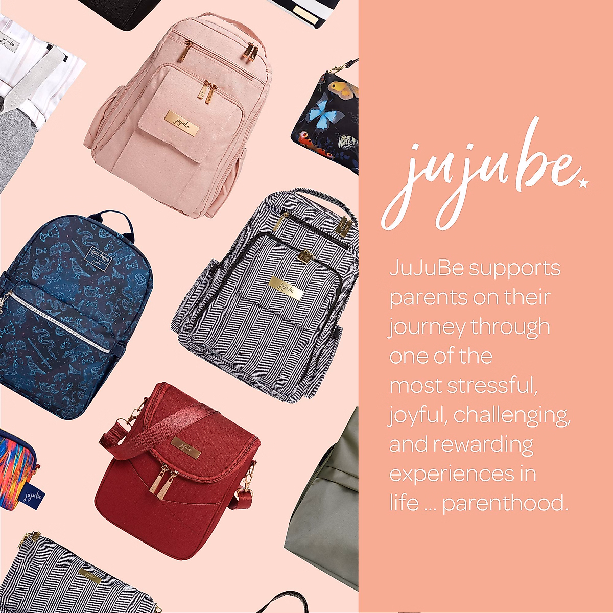 JuJuBe Be Right Back Unisex Travel Backpack, Diaper Bag with Memory Foam Changing Pad, Be Fashionably Organized Anywhere