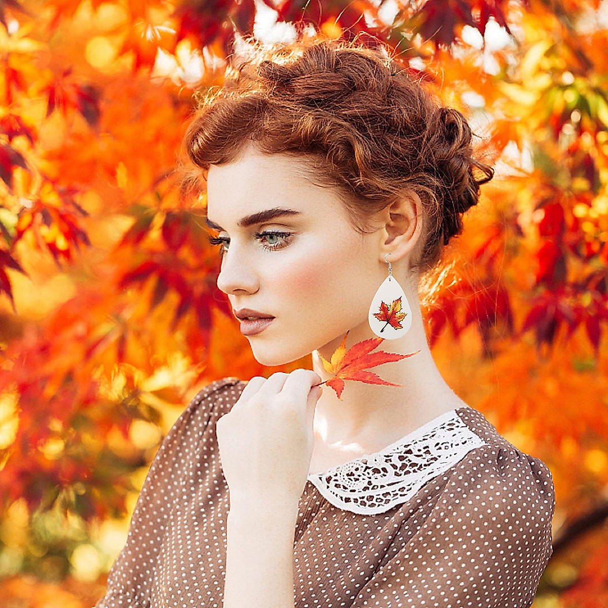 16 Pairs Fall Faux Leather Teardrop Earrings Plaid Pumpkin Sunflower Maple Leaves Autumn Jewelry Thanksgiving Accessory for Women