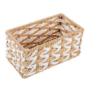OKUMEYR Woven Desktop Storage Basket Stylish Household Organizer for Sundries Keys and More Natural Fiber Storage Bin for Home Office Living Room Use Versatile Decorative Basket