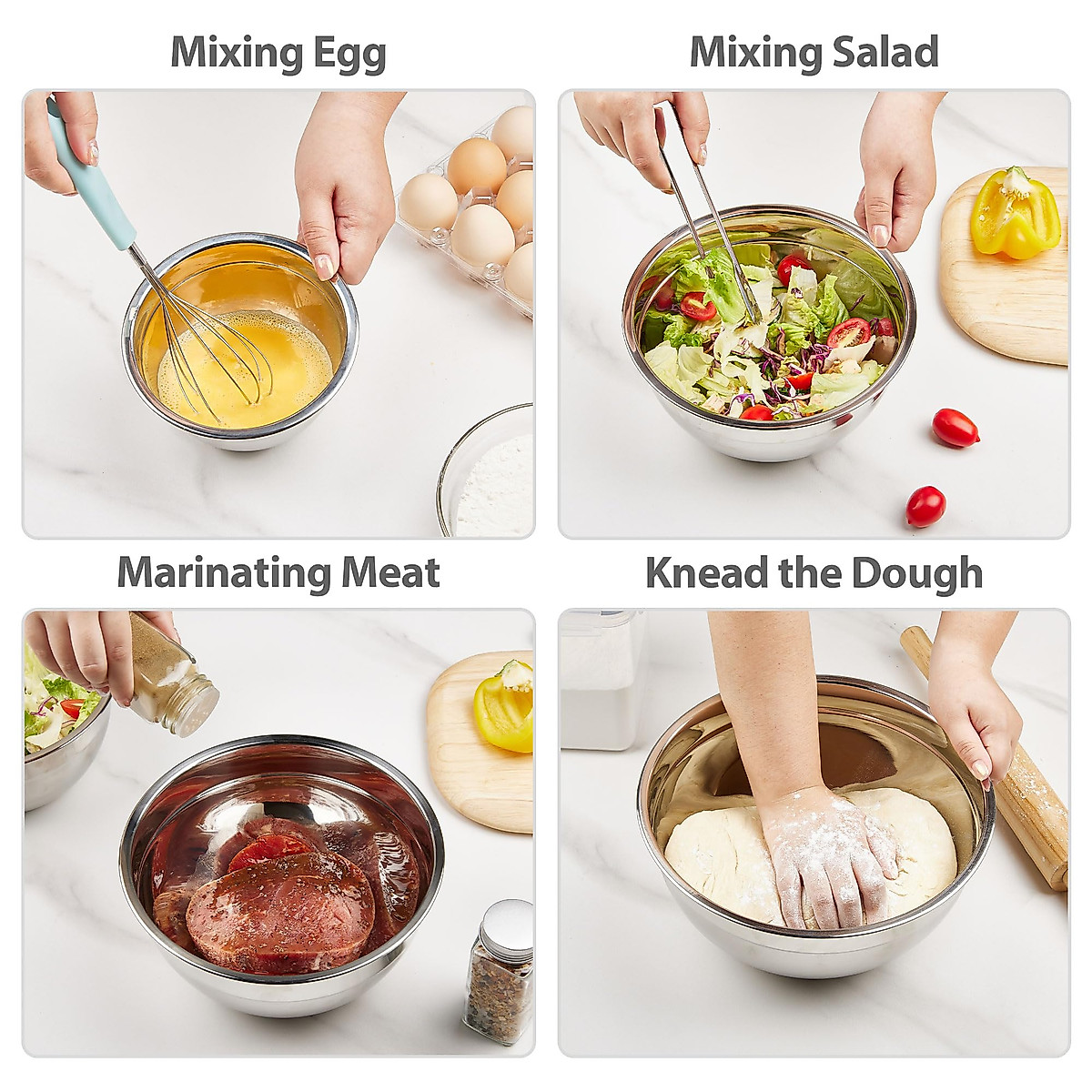 YIHONG 7 Piece Mixing Bowls with Lids for Kitchen, Stainless Steel Mixing Bowls Set Ideal for Baking, Prepping, Cooking and Serving Food, Nesting Metal Bowls for Space Saving Storage