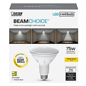Feit Electric PAR30L 75W Equivalent LED Light Bulb, Dimmable, 3000K Bright White, 750 Lumens, 8 Year Lifetime, E26 Base, CRI 90, UL/CUL Listed, Long Beam Choice Reflector - PAR30L/ADJ/930CA