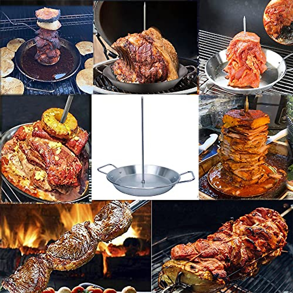 Barbecue Hack Vertical Skewers,Stainless Tacos Al Pastor Skewer Stand for Grill or Oven with 3 Spike,Removable Grilling Meat Spit for Grilling Al Pastor and Shawarma Brazilian Churrasco Chickens Kebab