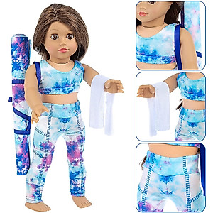 Ecore Fun 3 Items 18 Inch Doll Clothes Yoga Pilates Sports Clothes Gymnastics Yoga Exercise Outfit Sets includes Vest Suit, Yoga Mat and Towel