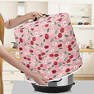 SEANATIVE Red Cherry Print Pressure Cooker Cover Dust Cover for Kitchen Appliance Round Slow Cooker Protector Rice Cooker Organizer Bag with 2 Pocket and Handle