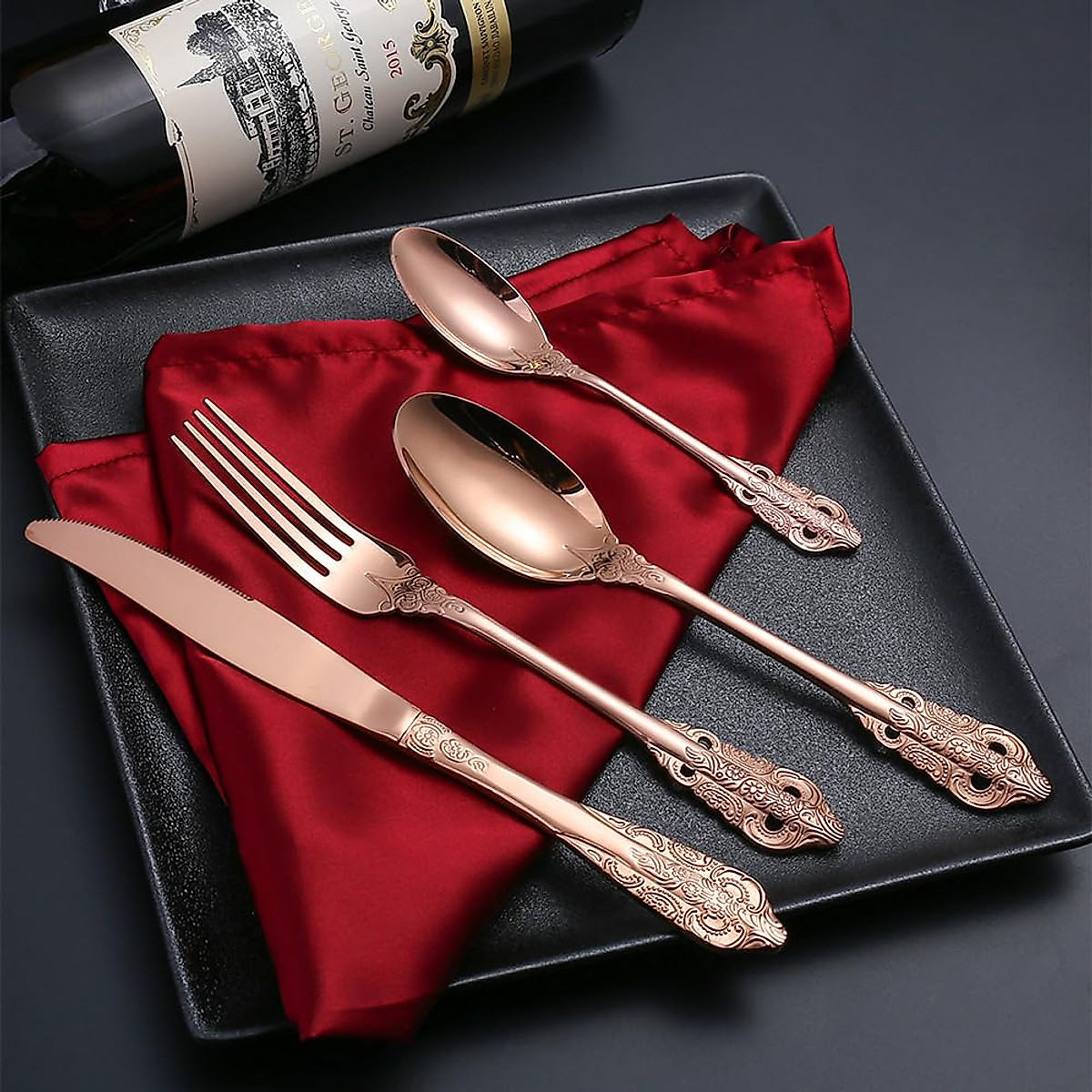 Michelangelo Flatware Set for 12, Aimilan 48 Piece Luxury Palace Silverware Set, 18/10 Stainless Steel Cutlery Utensil Set Include Knife Fork Spoon, Mirror Polished, Dishwasher Safe（Rose Gold）