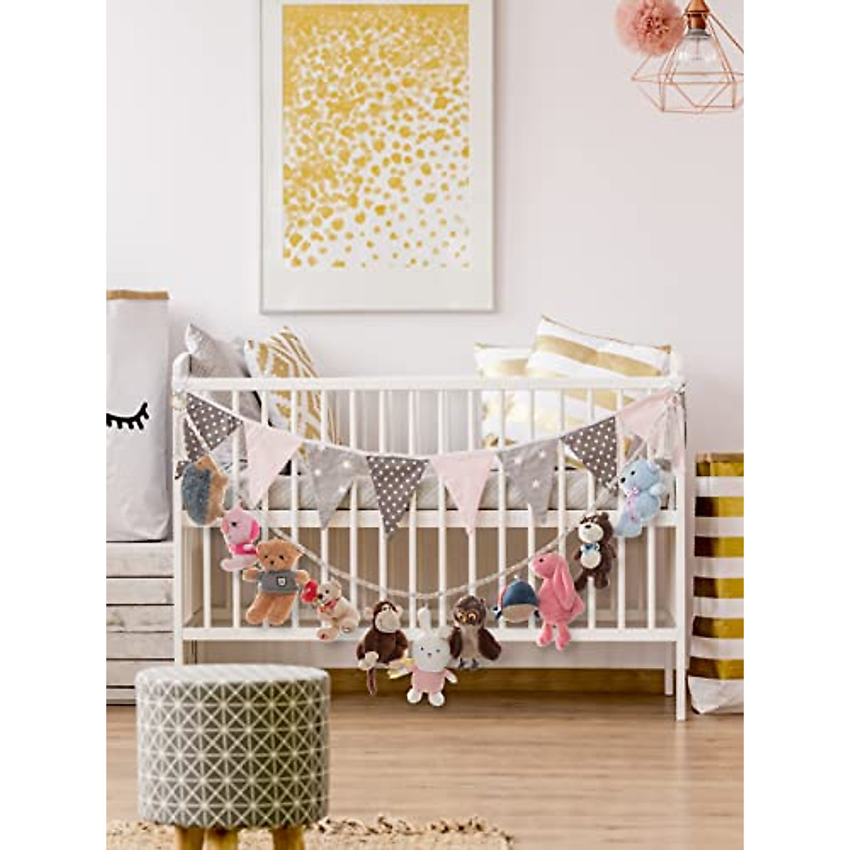 2 Pcs Cotton Boho Macrame Stuffed Animal Hanging Chain- Strong Toy Organizer Storage Chain 78" Handmade Plush Toys Hanging Chain with 40 Clips & 4 Hook Wall Toy Storage Chain Decor for Toys Hats