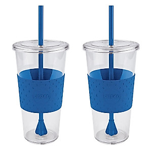 Copco Sierra Single Wall Tritan Cold Tumbler with Straw and Spill Resistant Lid, 24 Ounce, Set of 2, Royal Blue