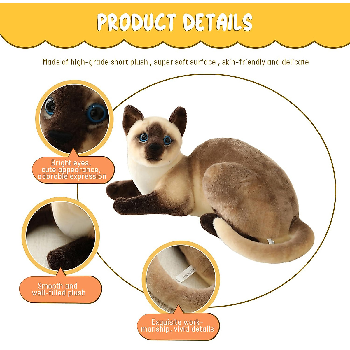 BARMI Cat Plush Cat Stuffed Animal Stuffed Cat Plushies Lifelike Cat Pillow Realistic Stuffed Cat 30cm/12inch