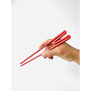 JapanBargain 2213, Reusable Training Chopsticks Plastic Connected Chopsticks Helper for Adult and Children, Red, 2 Pair