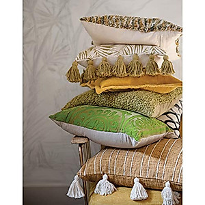 Creative Co-Op Cotton Velvet Lumbar Embroidery, Green Pillow