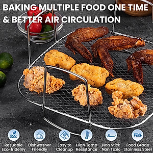 8 inch Square Air Fryer Rack with Food Tong & Oil Brush, Lancisism Stainless Steel Dehydrator Rack Square Air Fryer Accessories for Air Fryers-8.27×8.27×3.6inch