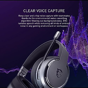MSI IMMERSE GH40 ENC AM - Active ENC with Environment Noise canceling, Virtual 7.1 Surround,Light Weight & Self-Adjusting Headband