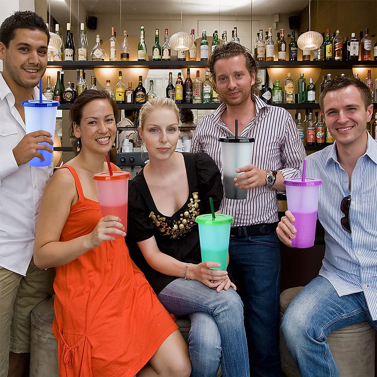 20 Pack Color Changing Cups with Lids and Straws 24 oz Reusable Cups Bulk Tumblers Color Changing Tumbler Cold Cups with Lids Plastic Tumblers Tall Iced Cold Coffee Cups Party Cups for Kids Adults