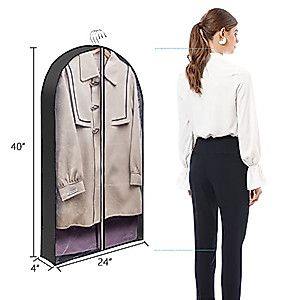 40" Garment Bags for Hanging Clothes 4" Gusset for Closet Storage and Travel Clear Hanging Bags for Dress Suits Coats Moth Proof, 3 Packs-Black