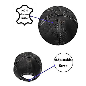 100% Real Genuine Lambskin Leather Baseball Cap Hat Sports Visor Black
