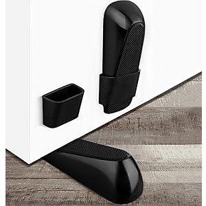 Amedoo Door Stoppers (2 Pack) Heavy Duty Door Stop Wedge Made of Premium Quality Zinc Alloy and Rubber, Comes with 2Pcs Adhesive Storage Holder. (Black, 2 Pack)