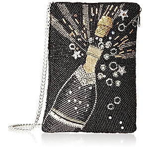 Mary Frances Bubbly Champagne Bottle Mini Crossbody Handbag, Black