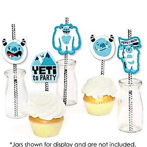 Big Dot of Happiness Yeti to Party - Paper Straw Decor - Abominable Snowman Party or Birthday Party Striped Decorative Straws - Set of 24