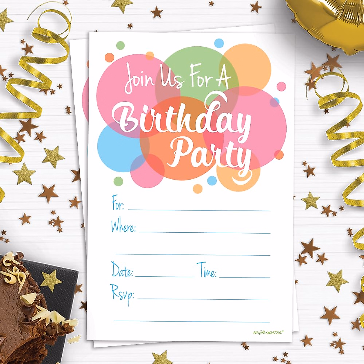 Happy Dot Birthday Party Invitations - Fill In Style (20 Count) With Envelopes