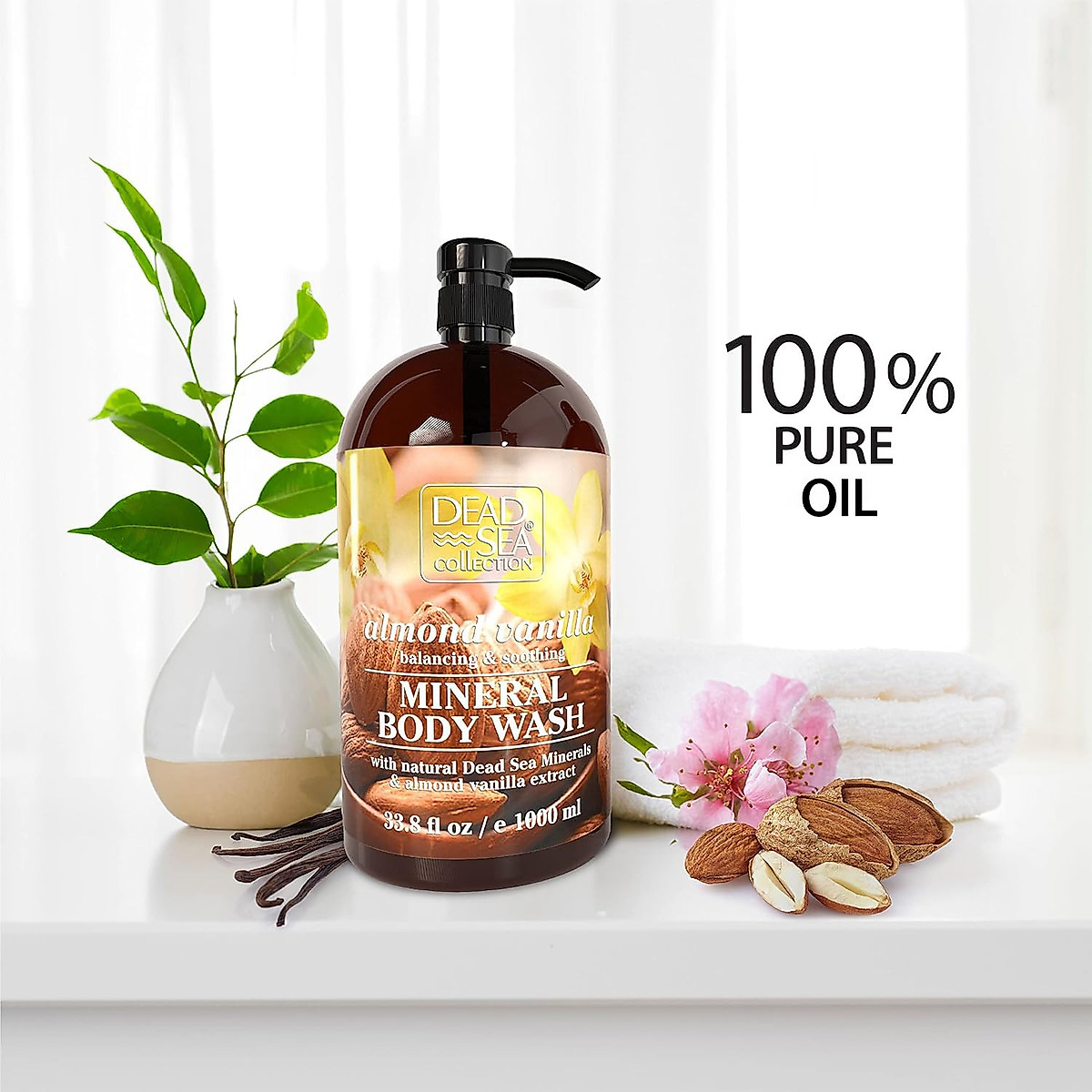 Dead Sea Collection Almond Vanilla Body Wash for Women and Men - with Pure Dead Sea Minerals and Sweet Almond Oil - Cleanses and Moisturizes Skin - Pack of 2 (67.6 fl. oz)