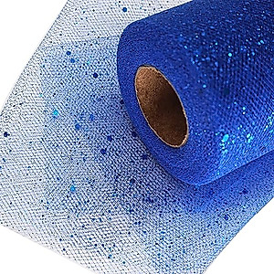 Glitter Tulle Fabric Rolls 6 Inch 50 Yards (150FT) Sequin Sparkling Ribbon Spool Netting for Wedding, Tutu Skirt, Gift Wrapping, Party Decoration (Royal Blue)