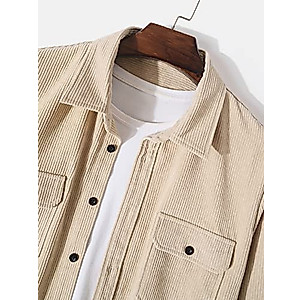 ZAFUL Pocket Patch Solid Color Corduroy Shirt Coffee M
