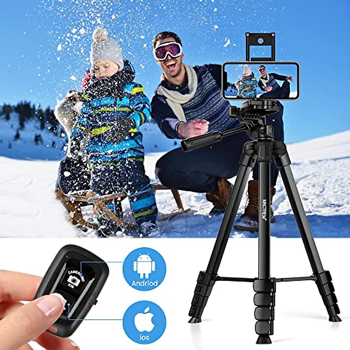 67" Phone Tripod, MACTREM Tripod Stand for iPad iPhone Tablet Camera with 2 in 1 Mount & Wireless Remote, Aluminum Extendable iPhone Tripod for Video Recording/Selfies/Live Stream/Vlogging