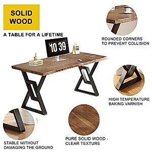 Sihtengxxhongs Rustic Brown 55-inch Solid Wood Computer Desk - Modern Gaming Workbench for Home Office, Modern Simple Design, Ideal for Study, Writing, Dining