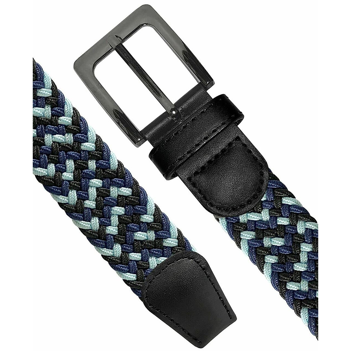2 Count Men's Stretch Belt Braided Elastic Stretch Belt Casual Weave Canvas Fabric Woven Belt 1-3/8" Wide (Black/Blue/Navy- Black/Gray/White, XXXL)