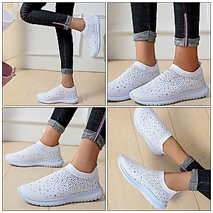 1pair Rhinestone Sneakers Miss White Sole: Rubber Simple
