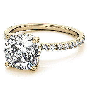 10K Solid Yellow Gold Handmade Engagement Rings, 3 CT Cushion Cut Moissanite Diamond Solitaire Bridal/Wedding Ring for Women/Her, Minimalist Ring Anniversary Ring For Gifts (8.5)