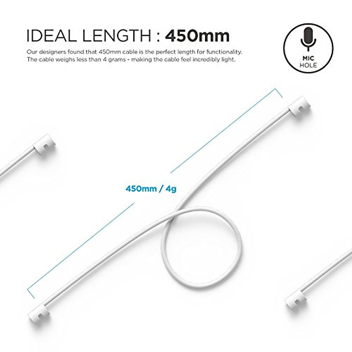 elago AirPods Strap [White] - [Compatible with Apple AirPods 1 & 2][Compact][Lightweight][Ideal Length] – for Apple AirPods 1 & 2