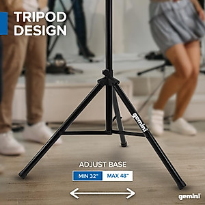 Gemini Sound ST-04 Heavy Duty Professional Audio Universal DJ Foldable Collapsible Telescoping Tripod PA Speaker Stands, Adjustable height up to 80" Inches Tall