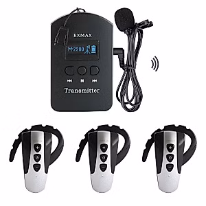 EXMAX EXD-6824 2.4G Wireless Voice Audio Tour Guide System Interpreter Translation Equipment for Churches Business Convention Tour Guide Teaching Training Private Talking (1 Transmitter 3 Receivers)
