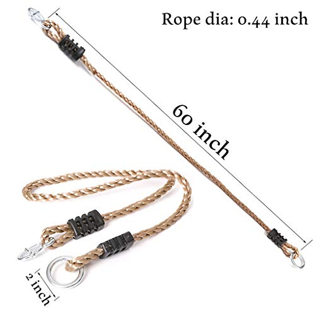 Ymeibe Set of 2 Tree Swing Nylon Ropes Indoor Outdoor Adjustable Hammock Swinging Chair Straps Hanging Kit for Adjustment or Extension - Holds to 700lbs (60 inch, Brown)