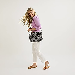 Vera Bradley Women's Cotton Pleated Multi-strap Shoulder Satchel Purse, Black Bandana Medallion, One Size