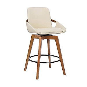 Armen Living Baylor Swivel Wood Bar or Counter Height Stool in Faux Leather, Cream/Walnut, 26" Counter Height