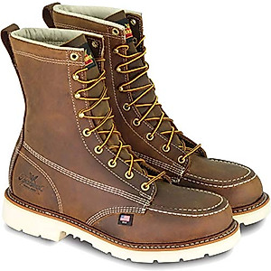 Thorogood American Heritage 8” Steel Toe Work Boots for Men - Full-Grain Leather with Moc Toe, Slip-Resistant Heel Outsole, and Comfort Insole; EH Rated, Trail Crazyhorse - 10 2E US
