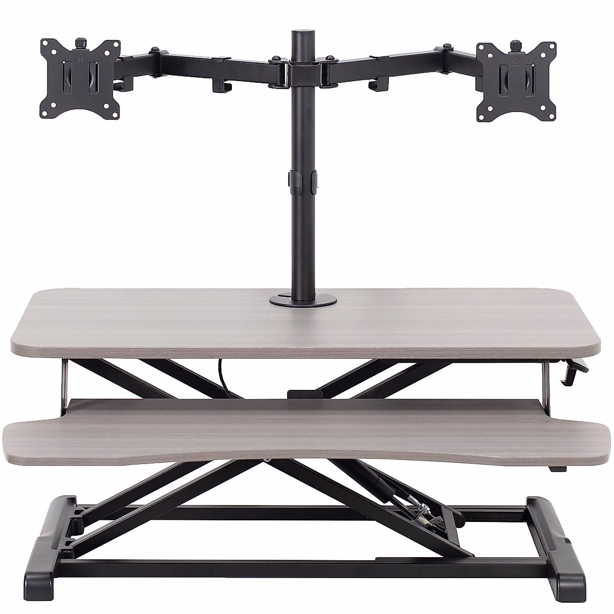 VIVO Height Adjustable 32 inch Standing Desk Converter with Dual 13 to 30 inch Monitor Stand, Sit Stand Monitor Mount and Desk Riser, Gray, DESK-V000K-M2G