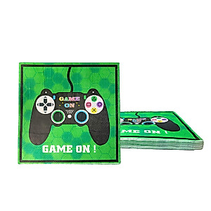 Video Games Party Tableware Supplies Set Including 20 pcs Plates, Table Cover and 20 pcs Napkins, Video Games Theme Party Baby Shower Birthday Decorations