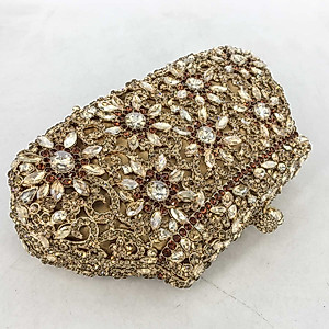 Boutique De FGG Women Crown Minaudiere Handbags Formal Evening Bags Flower Crystal Clutch Purses Wedding Clutch Bag,Mini,Brown