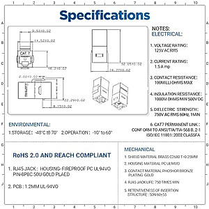 AMPCOM CAT7 Inline Coupler RJ45 STP Keystone Jack, Shielded Female to Female Feedthrough Ethernet Module- 5 Pack