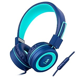 Kids Headphones Wired, Wired Headphones with Microphone, Volume Limiter 85/94dB, 3.5mm Jack for iPad/Kindle/Fire/Girls/Boys/School/Travel - Navy Blue