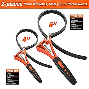 ValueMax 2-piece Strap Wrench Set, Adjustable Wrench with Max Diameter 4" (Small) and 6"(Large), Oil Filter Wrench Set, Jar Opener, Shower Head Wrench, Water Filter Wrench