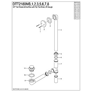 Kingston Brass DTT2188 Tip-Toe Bath Tub Drain and Overflow, Brushed Nickel 26.81 x 12 x 3.19